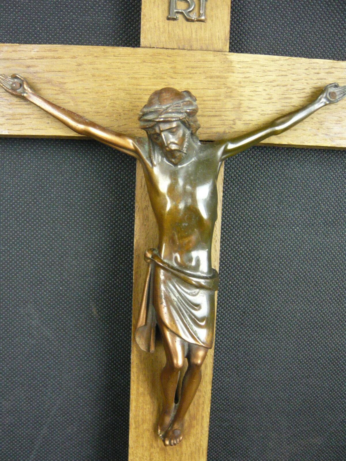Vintage Crucifix / Wall Cross - Wooden Cross with Copper or Bronze ...
