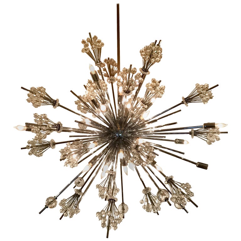 Vintage Crystal and Chrome Sputnik Chandelier For Sale at 1stDibs