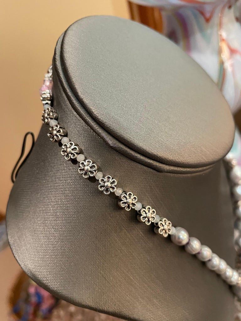 Vintage crystal and sterling brooch with baroque pearls on offer from ...