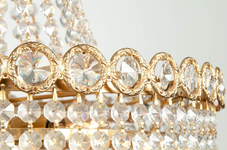 Vintage Crystal Bell Shape Brass Framed Chandelier at 1stDibs