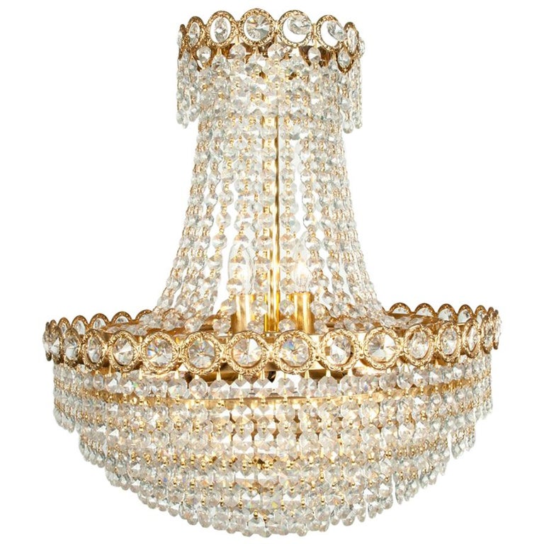 Vintage Crystal Bell Shape Brass Framed Chandelier at 1stDibs
