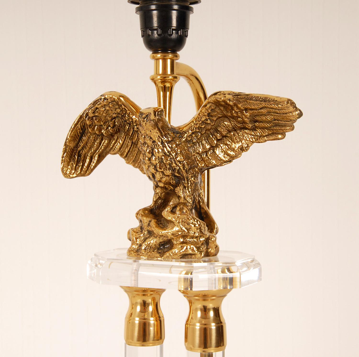 Vintage Crystal Glass and Gold Gilded Bronze Bird Eagle Table Lamps ...