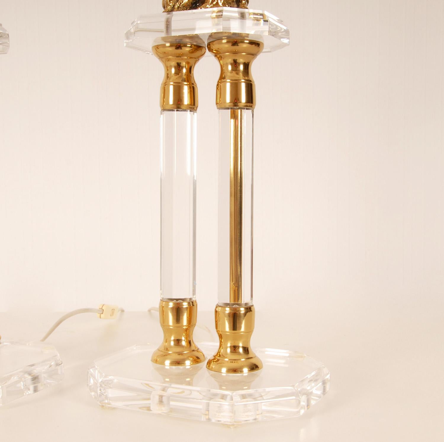 Vintage Crystal Glass and Gold Gilded Bronze Bird Eagle Table Lamps ...