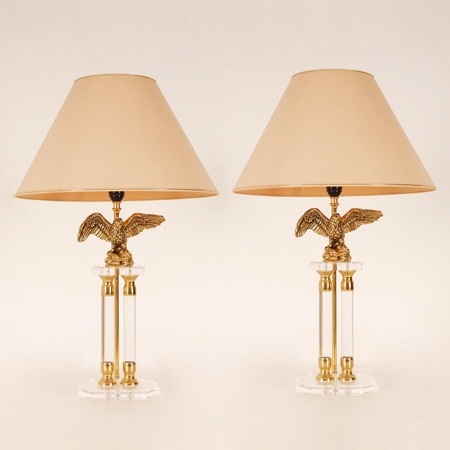 Vintage Crystal Glass and Gold Gilded Bronze Bird Eagle Table Lamps ...