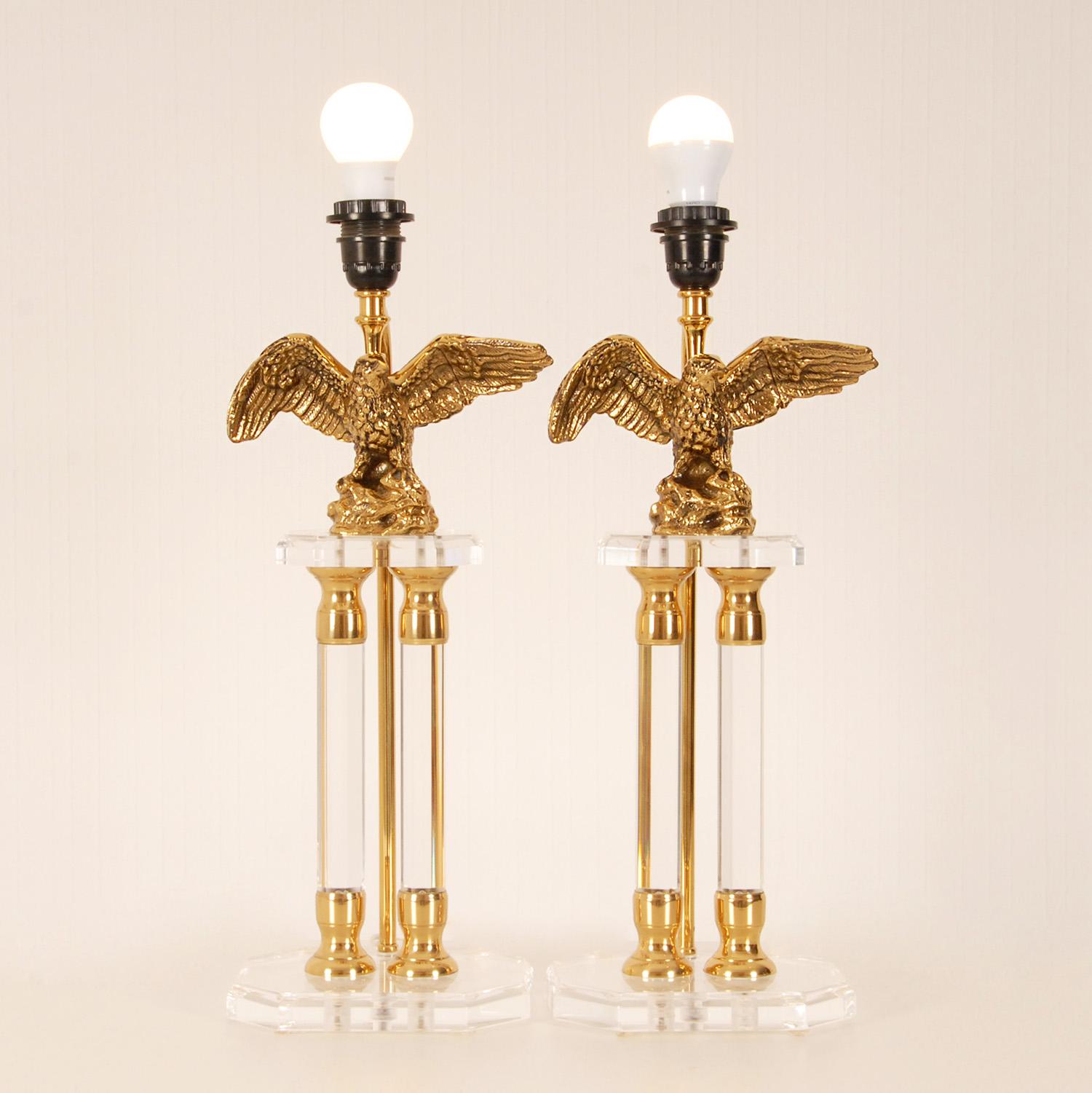 Vintage Crystal Glass and Gold Gilded Bronze Bird Eagle Table Lamps ...