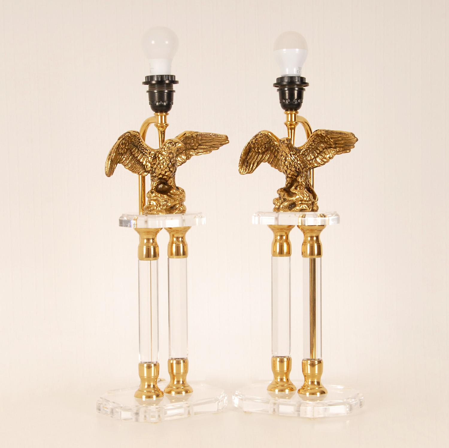 Vintage Crystal Glass and Gold Gilded Bronze Bird Eagle Table Lamps ...