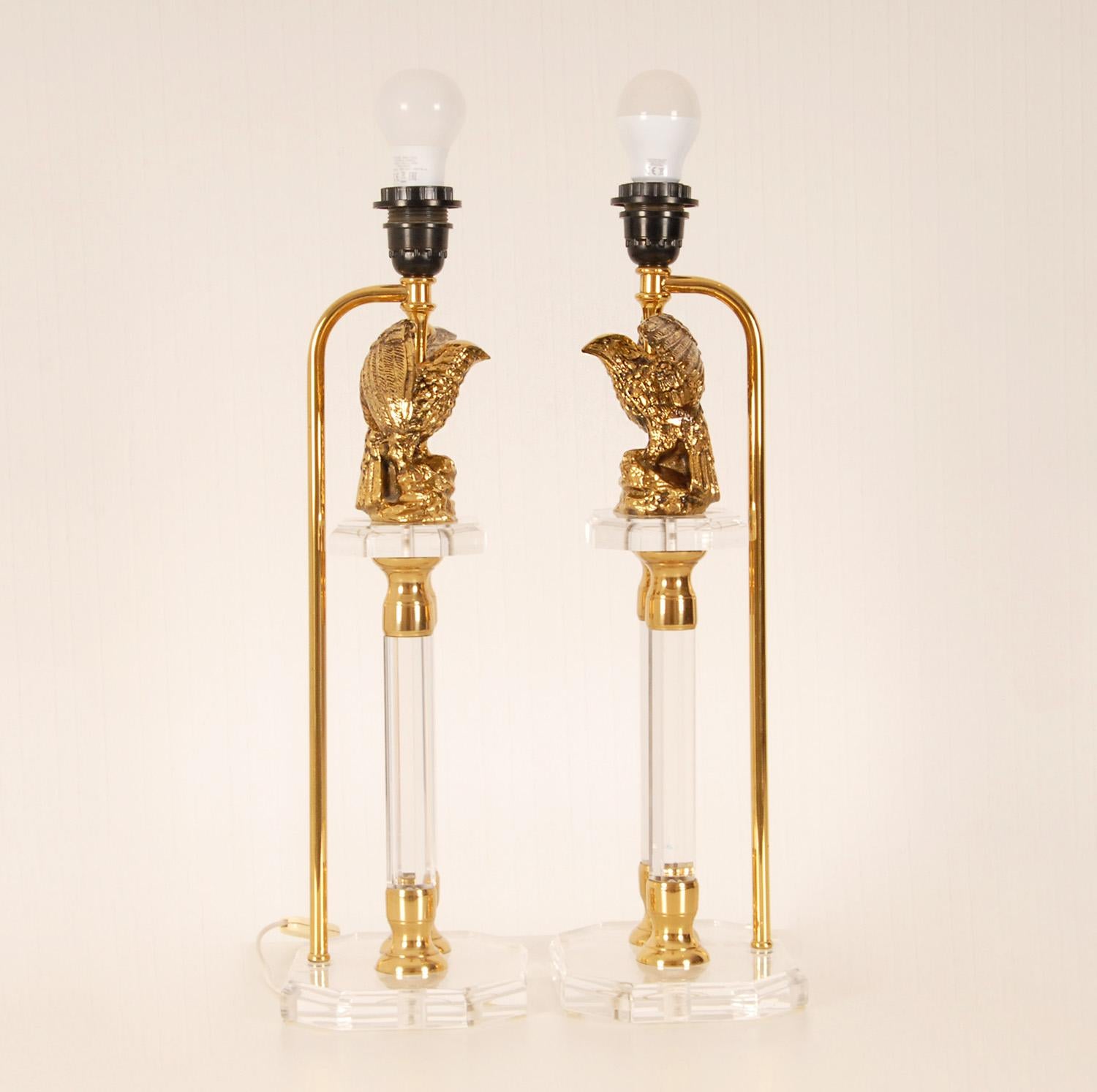 Vintage Crystal Glass and Gold Gilded Bronze Bird Eagle Table Lamps ...
