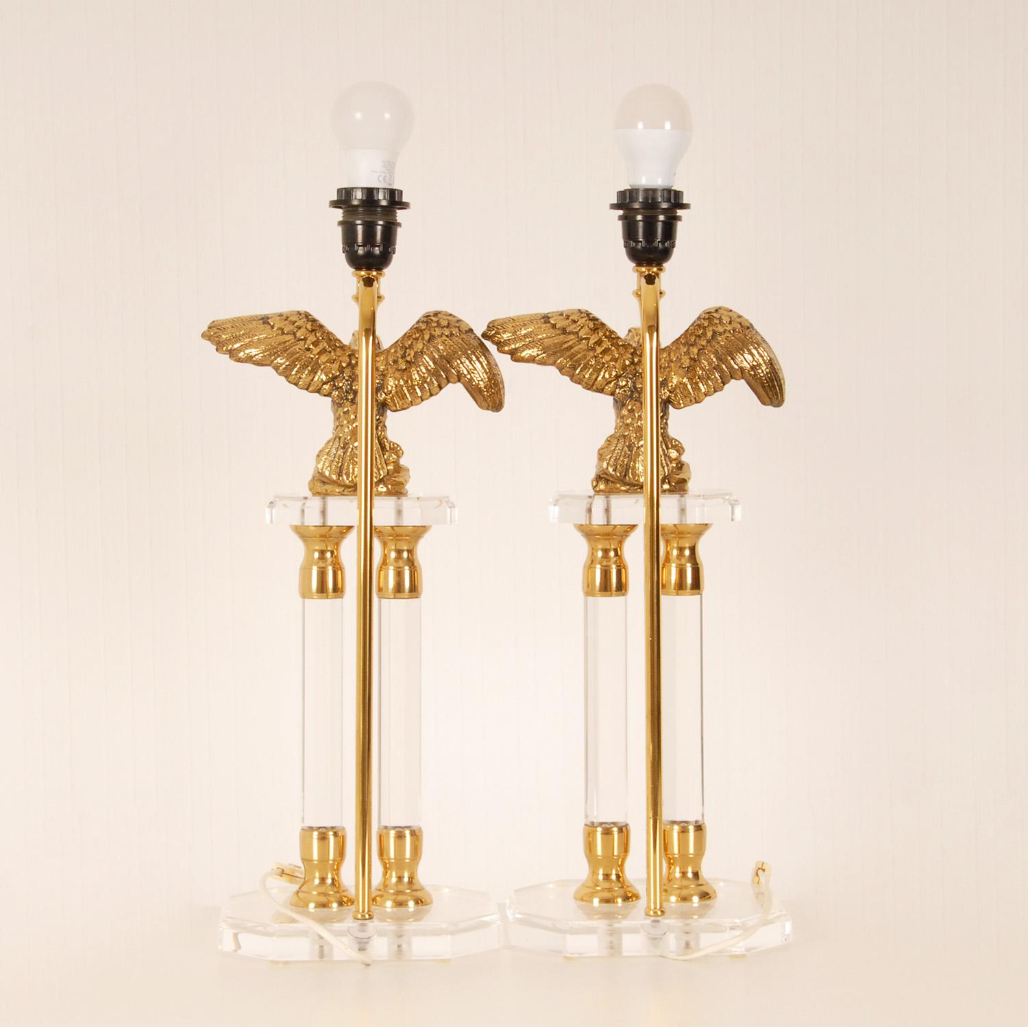 Vintage Crystal Glass and Gold Gilded Bronze Bird Eagle Table Lamps ...