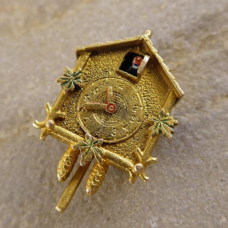 Vintage Cuckoo Clock Charm in 9 Carat Gold at 1stDibs