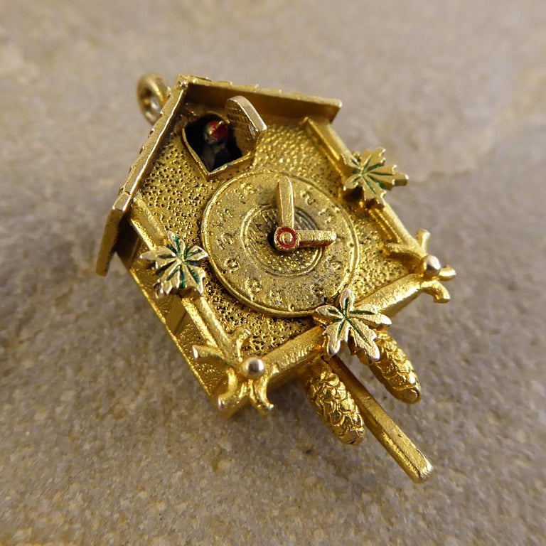 Vintage Cuckoo Clock Charm in 9 Carat Gold at 1stDibs