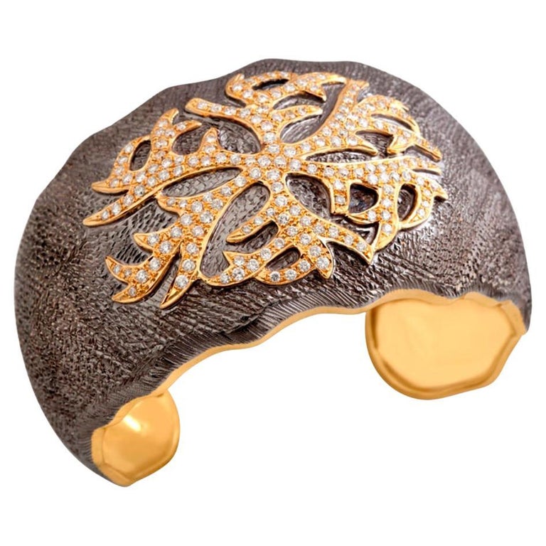 Vintage Cuff With Abstract Design Made By Pave Diamonds In 18k Gold and ...