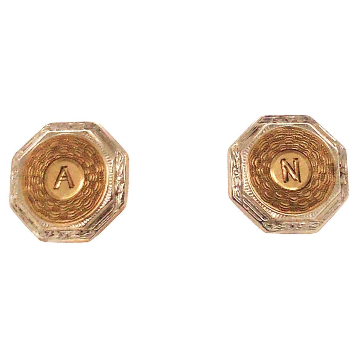 Diamond Oval Engraved Yellow White Gold Cufflinks For Sale at 1stDibs ...