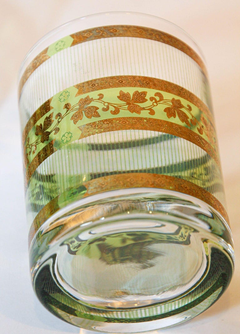 Vintage Culver Barware Cocktail Set Green and Gold Rock Glasses and Ice ...