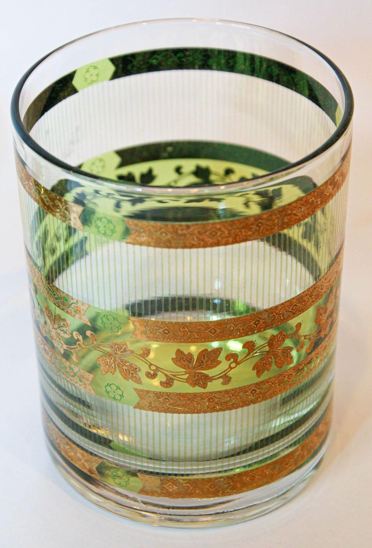 Vintage Culver Barware Cocktail Set Green and Gold Rock Glasses and Ice ...