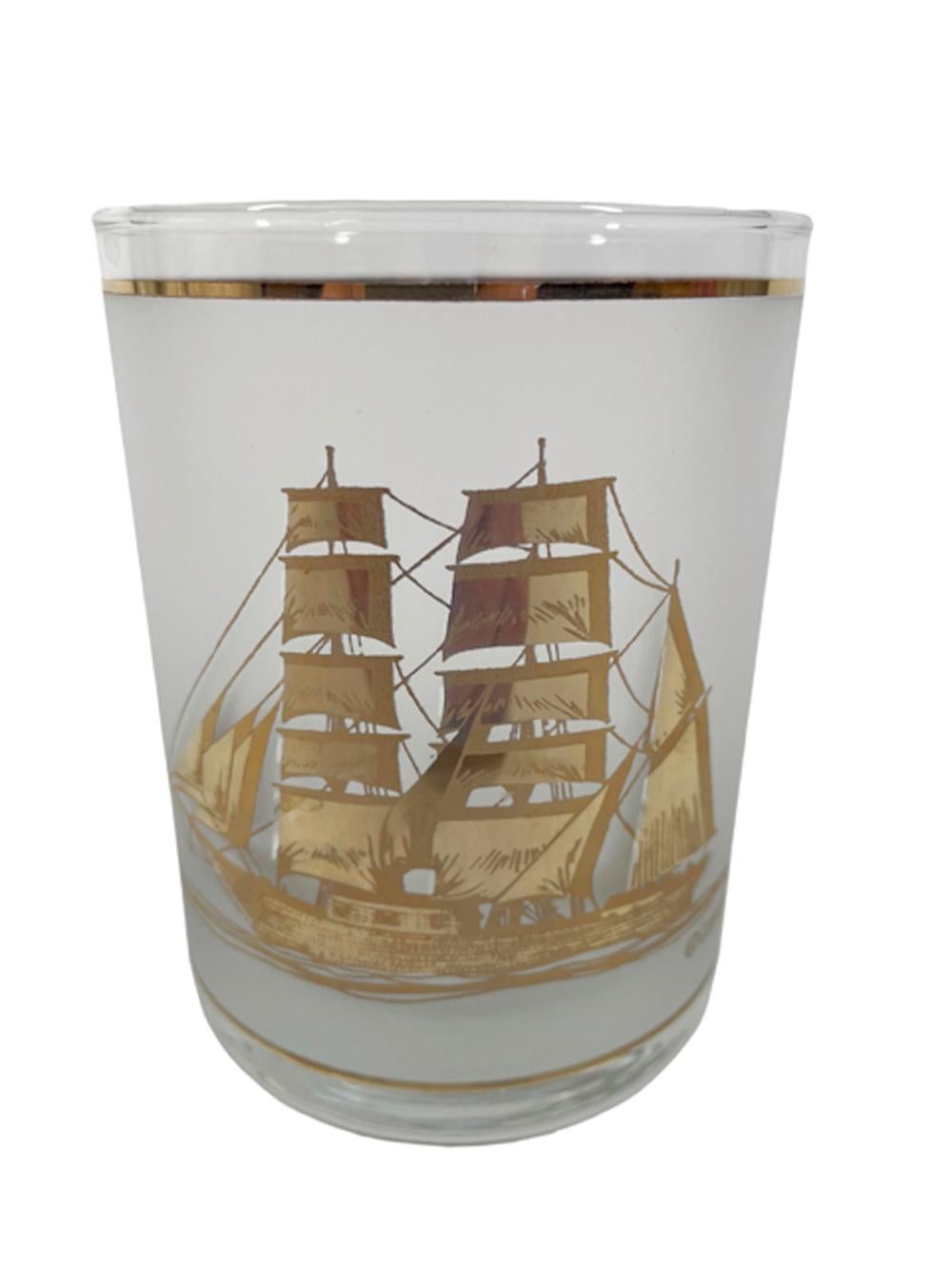Vintage Culver "Clipper Ship" Rocks Glasses, 22k Ship on Frosted Ground For Sale at 1stDibs
