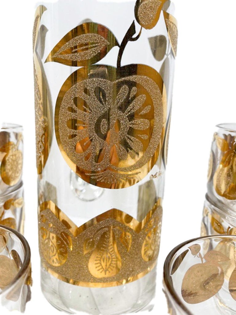 Vintage Culver Florentine Pattern Cocktail Pitcher and 6 Footed ...