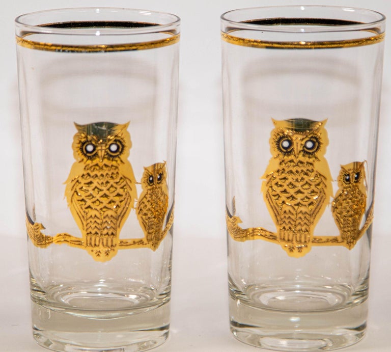 1950's Vintage Culver Ltd Highball Drinking Glasses with 22K Gold Owls ...