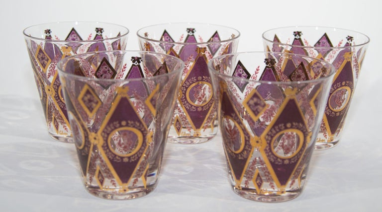 Vintage Culver Rocks Glasses Royal Diamond Pattern For Sale at 1stDibs