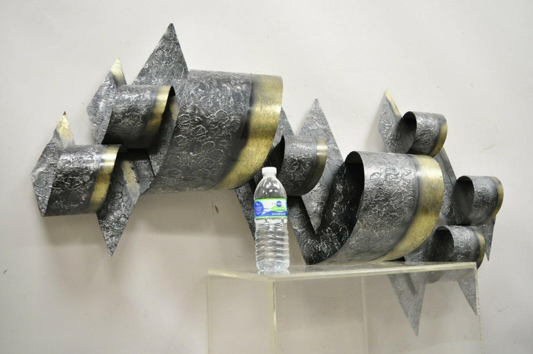 Vintage Curtis Jere 1994 Black Brutalist Brass Ribbon Texture Wall Art ...