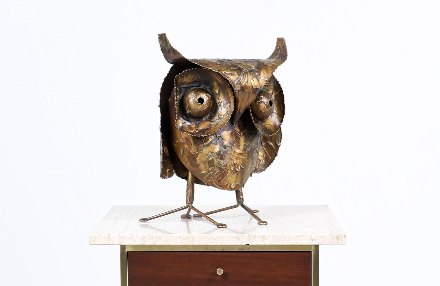 Vintage Curtis Jere Brutalist Drip-Finished Metal Owl Sculpture at 1stDibs