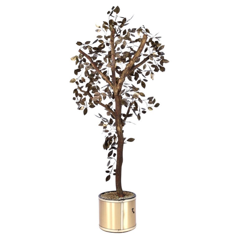Vintage Curtis Jere Style Patinated Brass Potted Tree Sculpture For ...