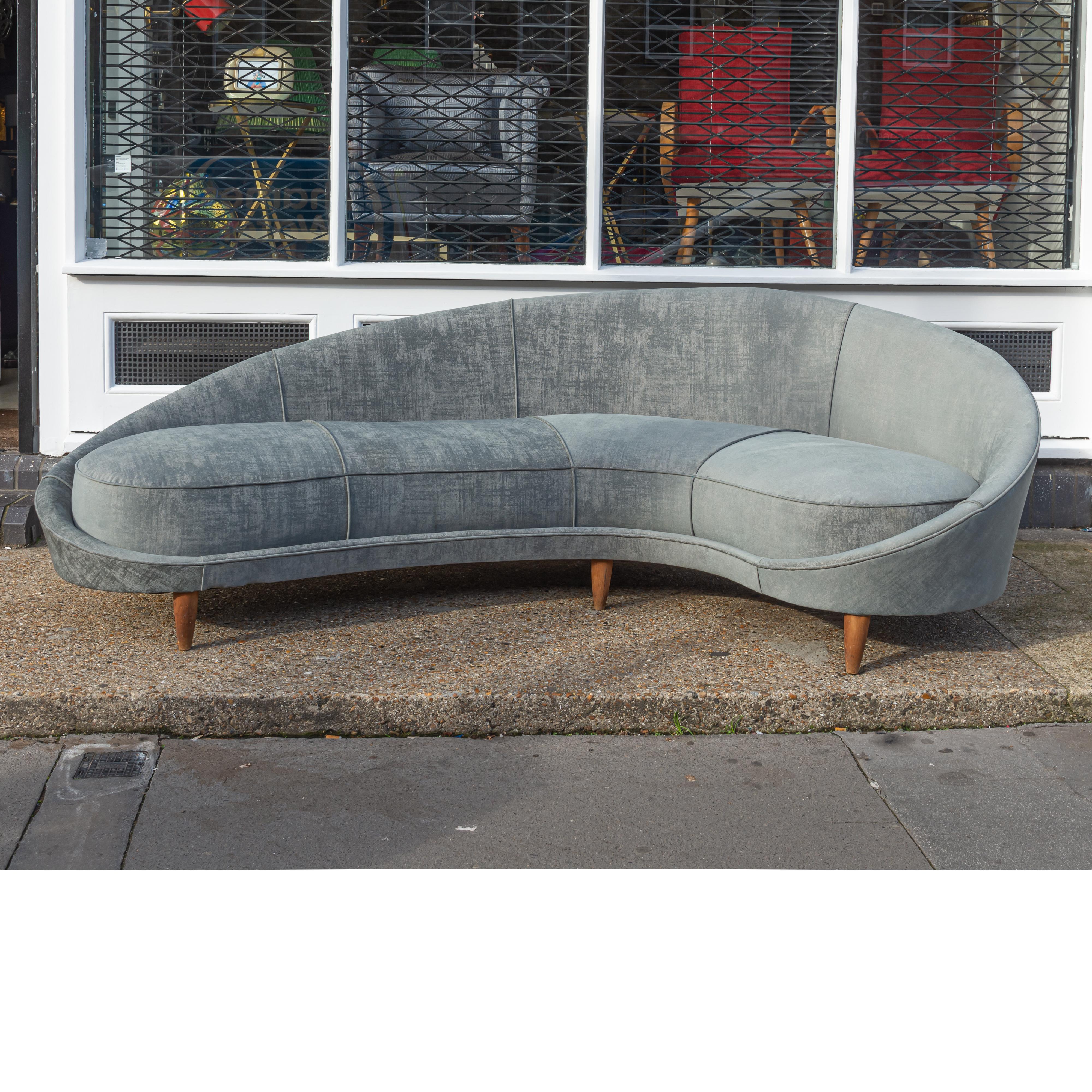 Vintage Curved Sofa 1950s Italian Designed in Grey Velvet by Federico ...