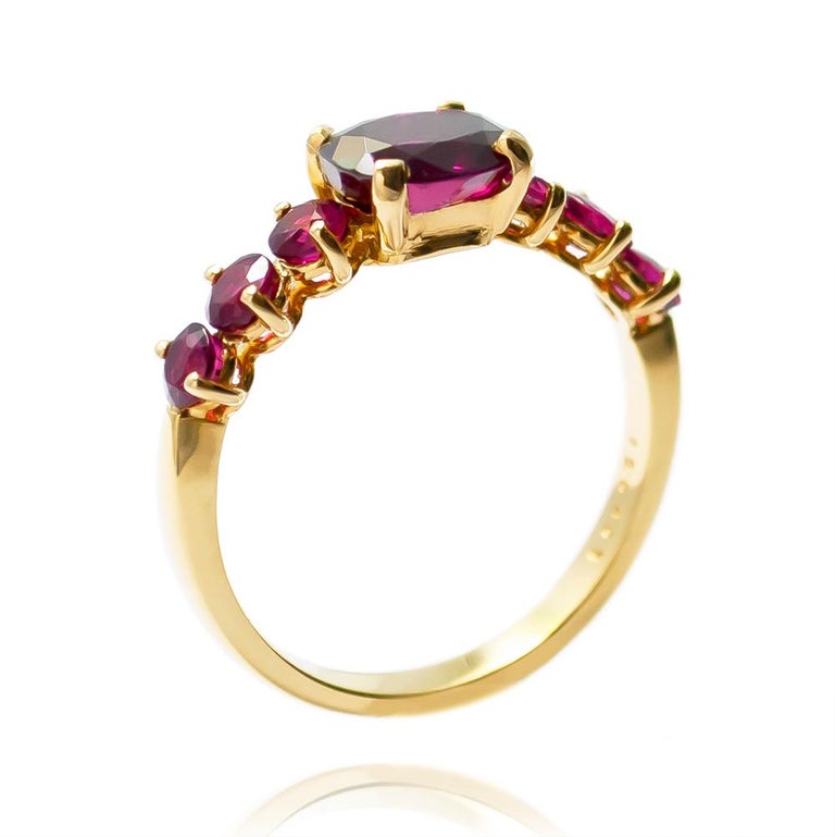 Vintage Cushion and Round Red Ruby East West 18 Karat Yellow Gold Ring ...