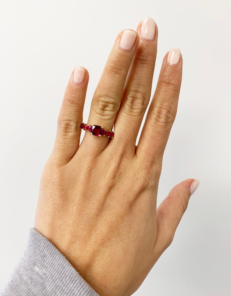 Vintage Cushion and Round Red Ruby East West 18 Karat Yellow Gold Ring ...