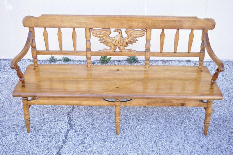 Vintage Cushman Maple Wood Settee Bench Carved Eagle Back Deacons Bench ...