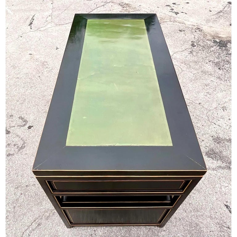 Vintage Custom Built Black Lacquered Desk With Inset Leather Top at ...