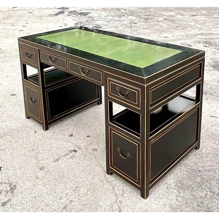 Vintage Custom Built Black Lacquered Desk With Inset Leather Top at ...