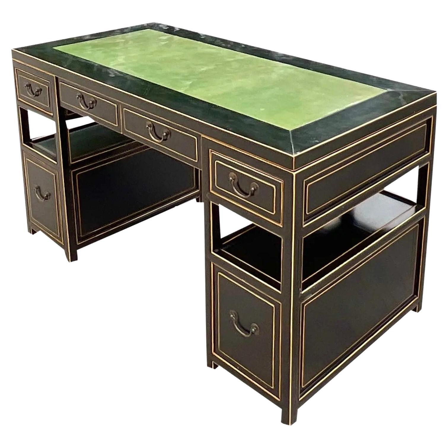 Vintage Custom Built Black Lacquered Desk With Inset Leather Top at ...