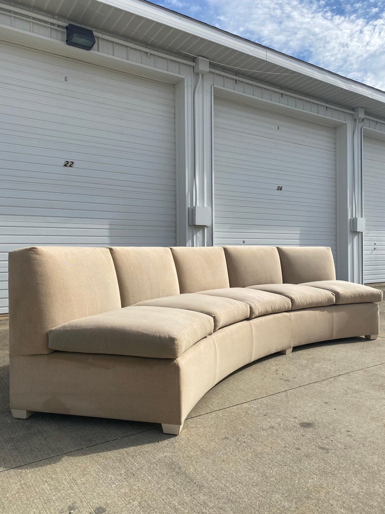 Vintage Custom Curved Cream Colored 5-Seater Sofa For Sale at 1stDibs