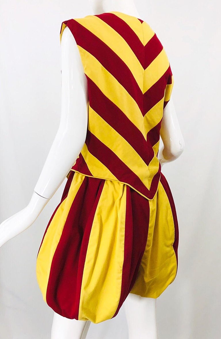 Vintage Custom Made Romper Harlequin Style Burgundy + Yellow + Denim ...