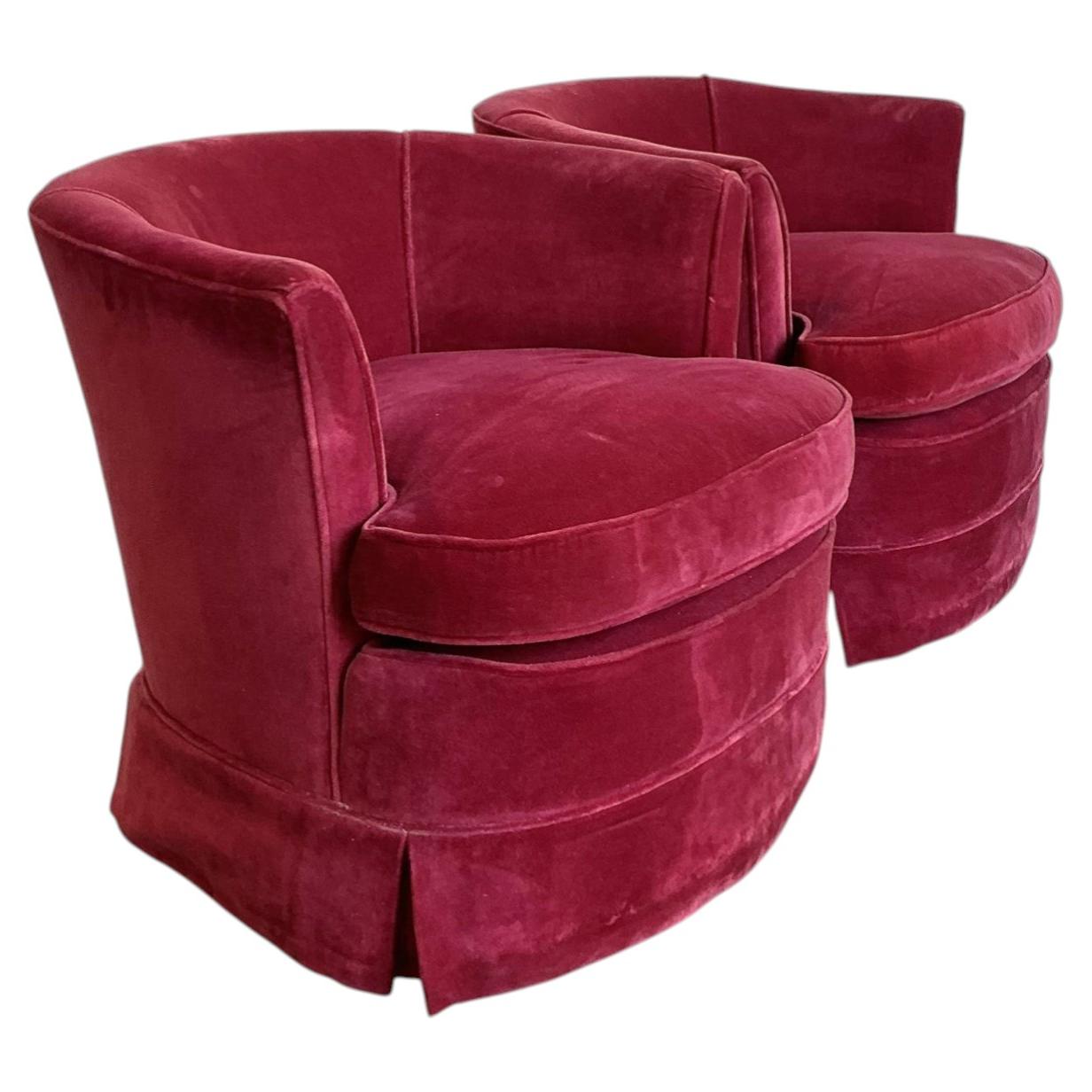 Pair of Victorian Parlor Balloon Chairs in Red Velvet For Sale at 1stDibs