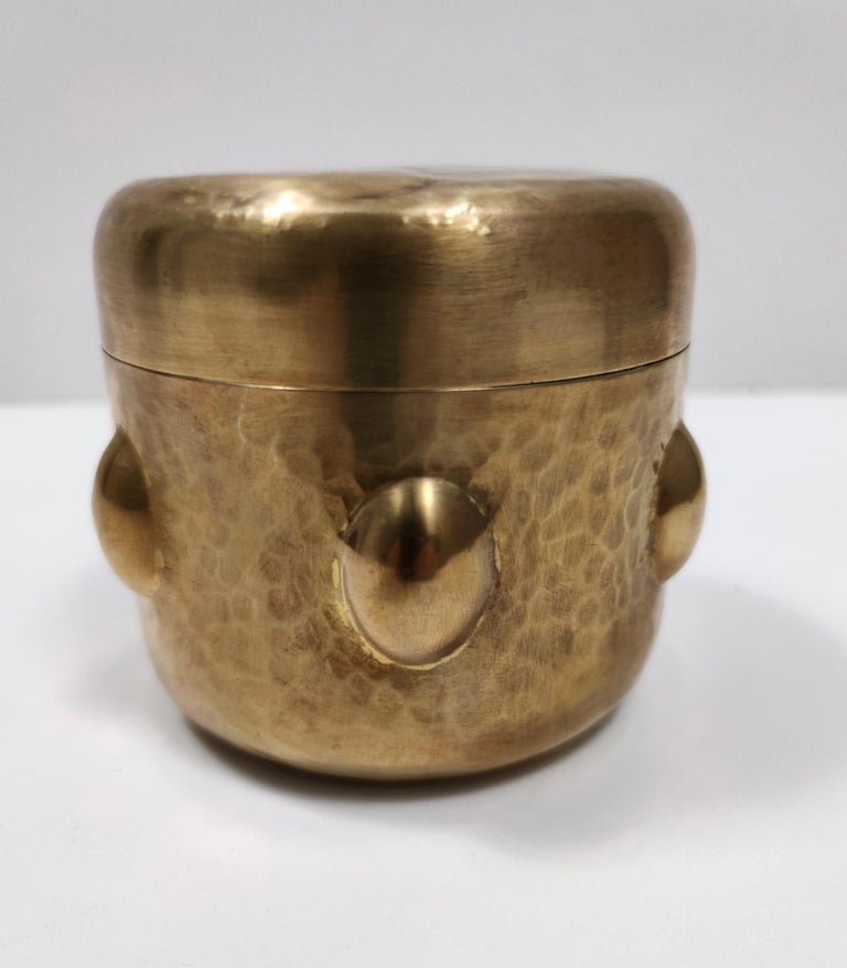 Vintage Cylinder Embossed Brass Storage Box, Italy For Sale at 1stDibs