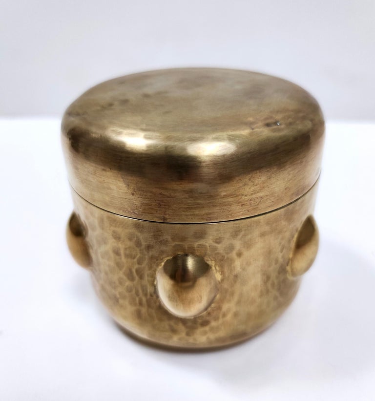 Vintage Cylinder Embossed Brass Storage Box, Italy For Sale at 1stDibs