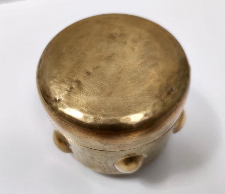 Vintage Cylinder Embossed Brass Storage Box, Italy For Sale at 1stDibs
