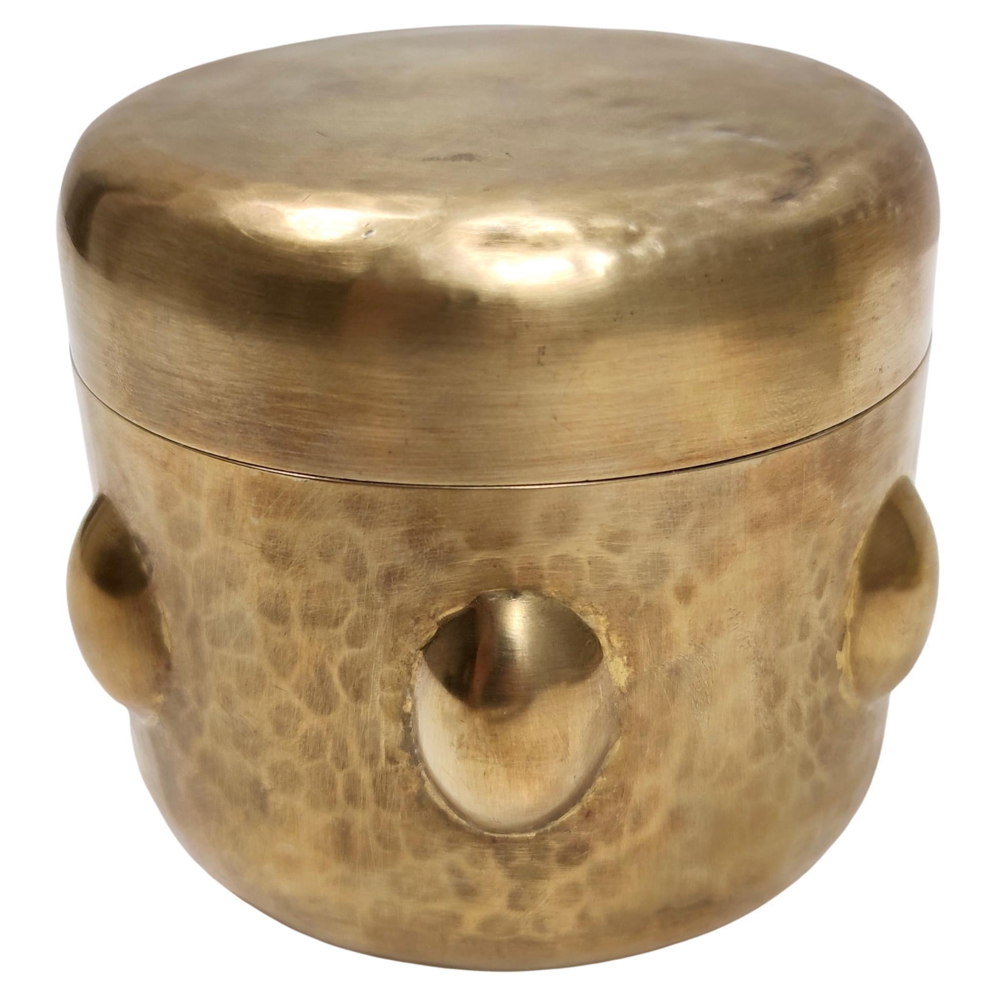 Vintage Cylinder Embossed Brass Storage Box, Italy For Sale at 1stDibs