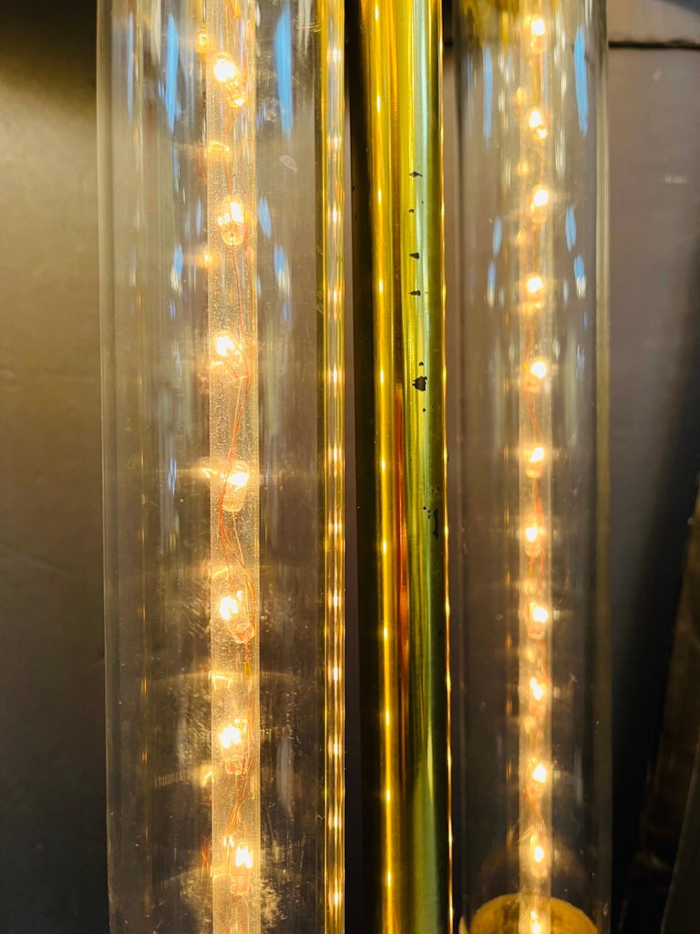 Vintage Cylindrical Post Modern Light Up Brassy and Transparent Tube ...