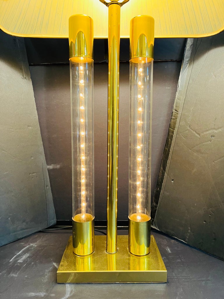 Vintage Cylindrical Post Modern Light Up Brassy and Transparent Tube ...