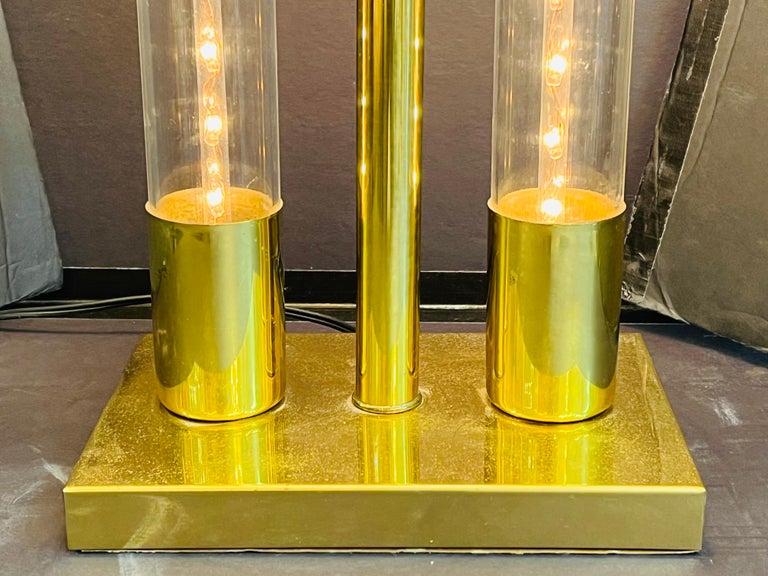 Vintage Cylindrical Post Modern Light Up Brassy and Transparent Tube ...