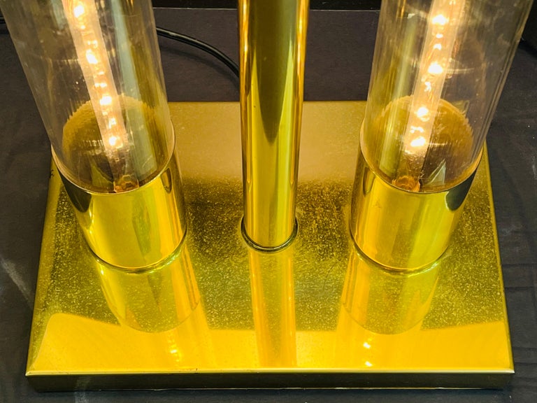 Vintage Cylindrical Post Modern Light Up Brassy and Transparent Tube ...