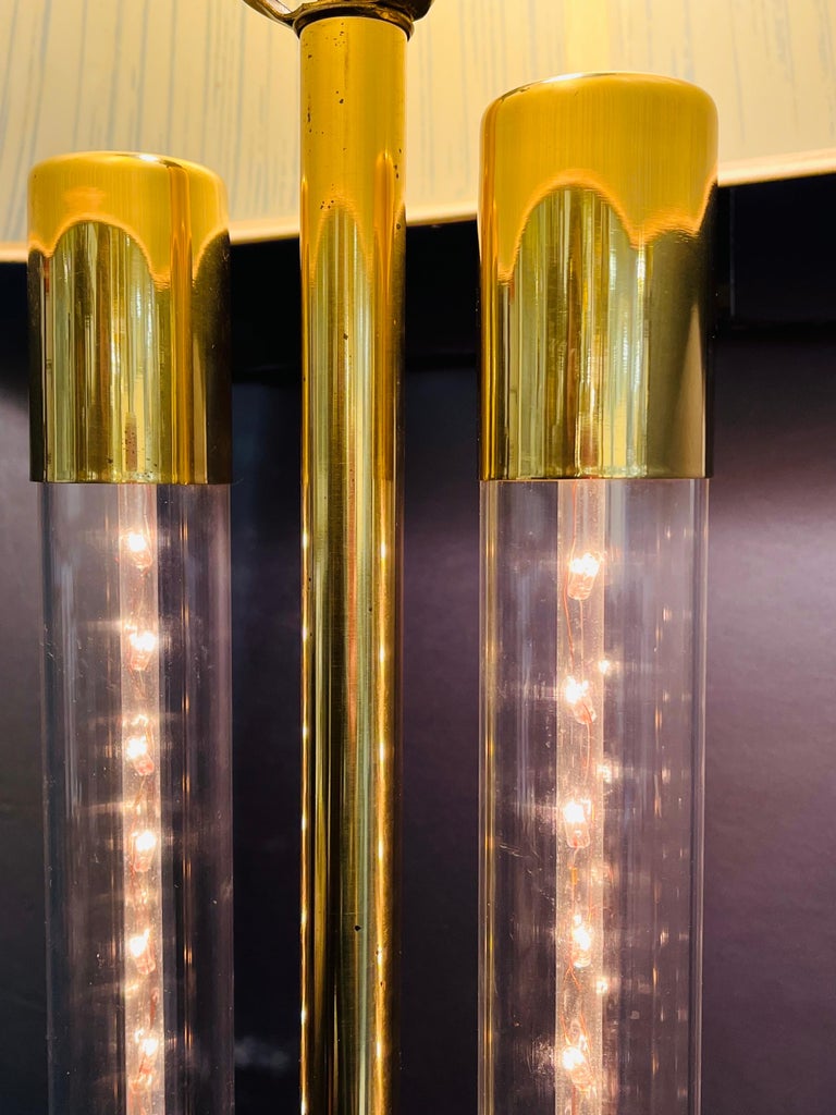 Vintage Cylindrical Post Modern Light Up Brassy and Transparent Tube ...
