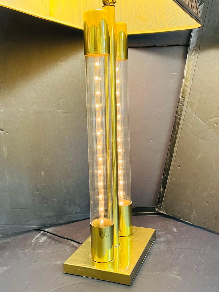 Vintage Cylindrical Post Modern Light Up Brassy and Transparent Tube ...