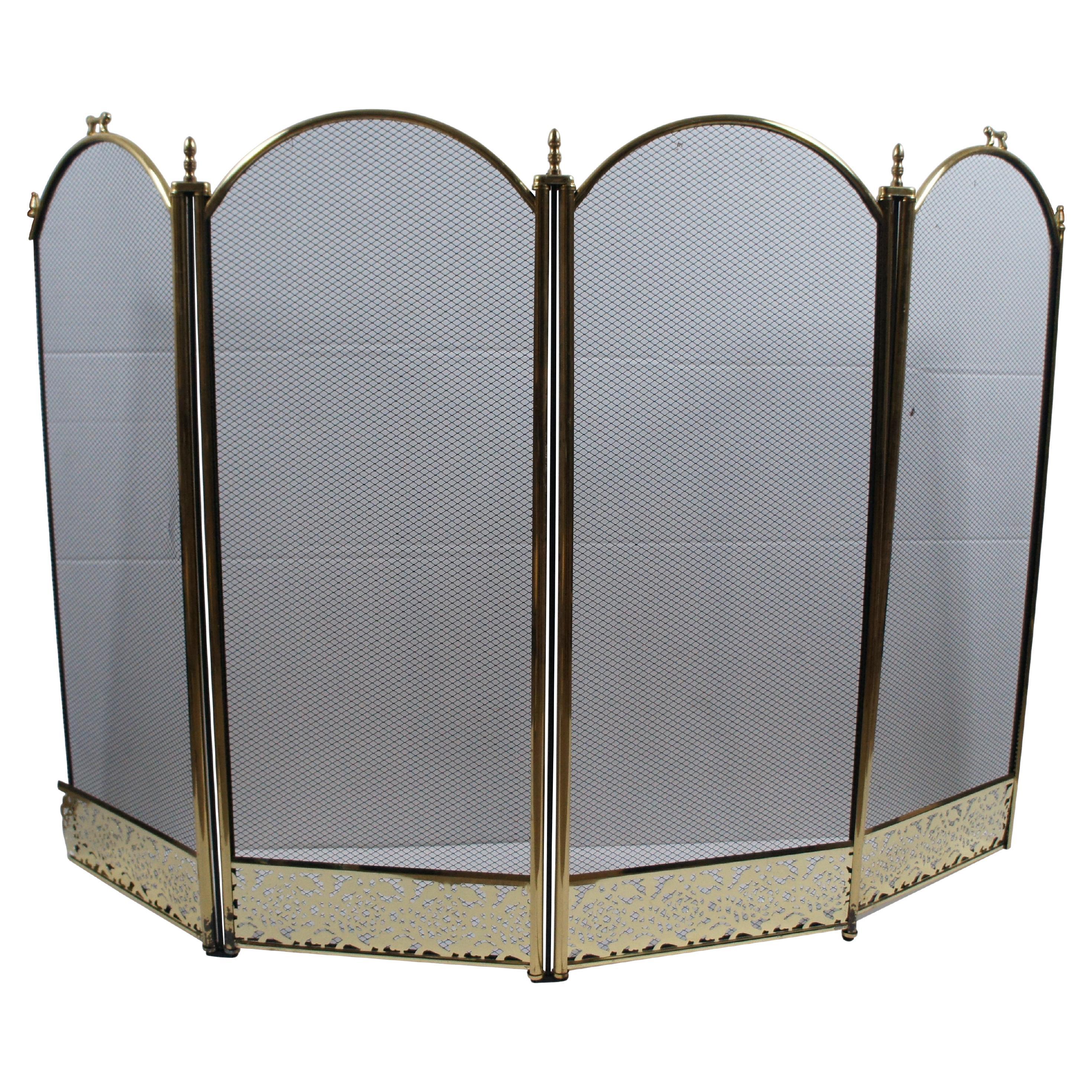 Vintage Dagun 4 Panel Folding Firescreen Solid Brass Filigree and Mesh ...