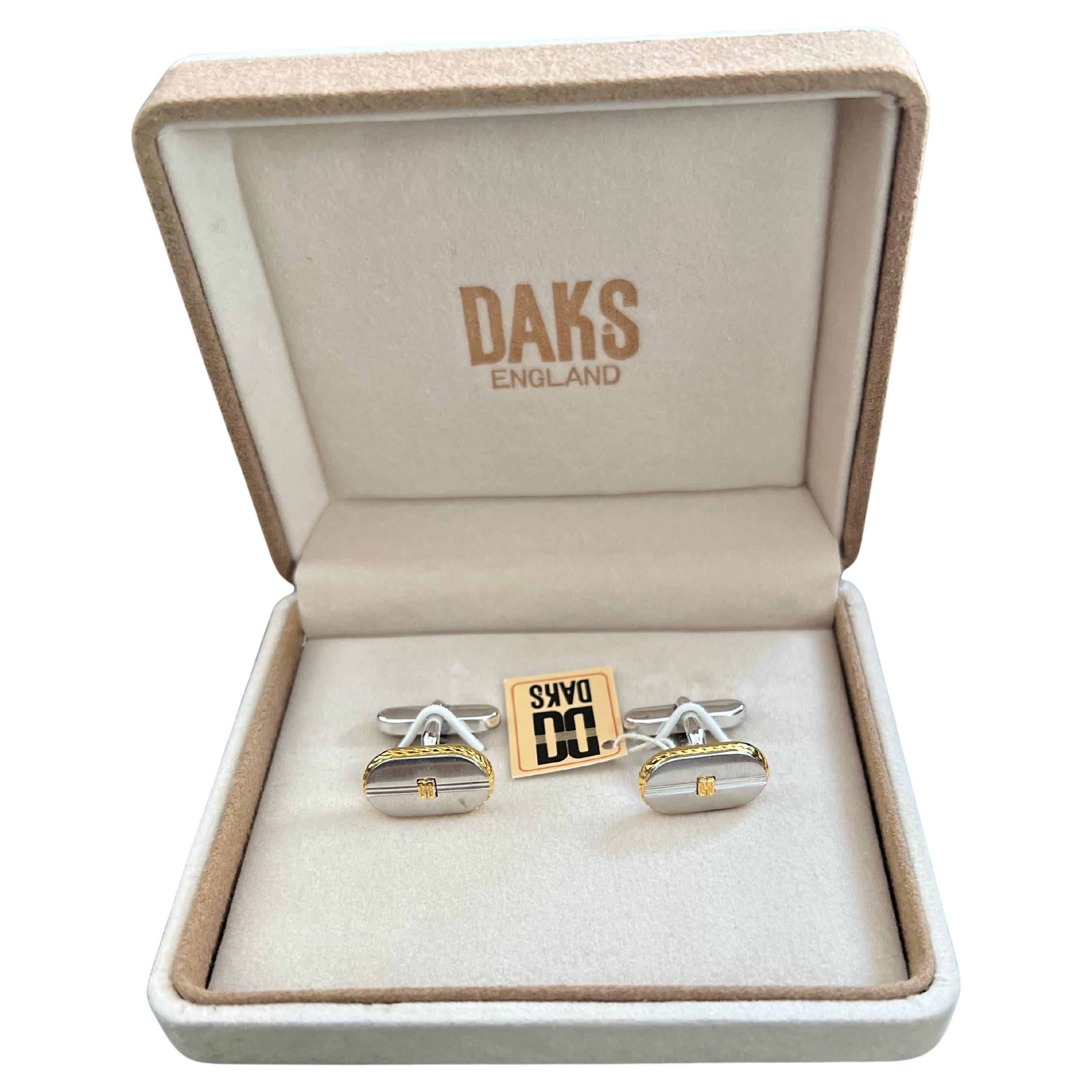 Vintage Daks Steel and Gold Plated Daks Logo Cufflinks Original Case ...