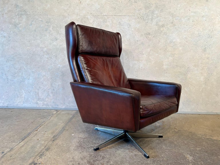 Vintage Danish 1970 Swivel Arm Chair Patinated Deep Chestnut #464 at ...