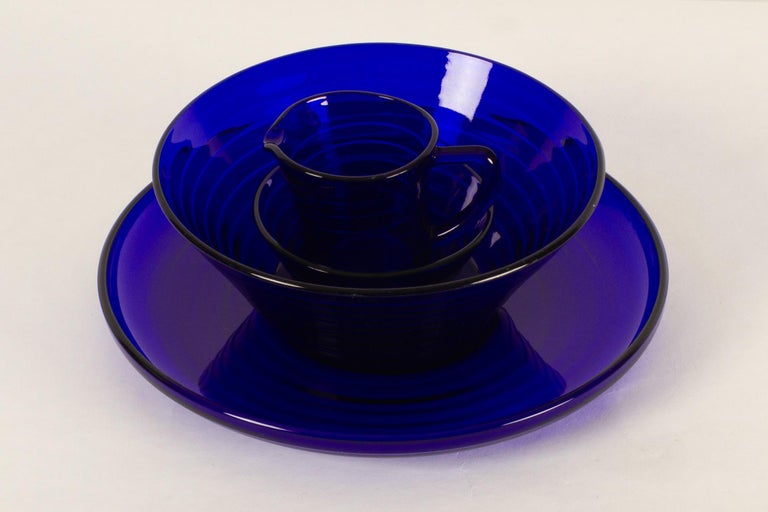 Vintage Danish Blue Glass Set 1930s Set of 4 For Sale at 1stDibs