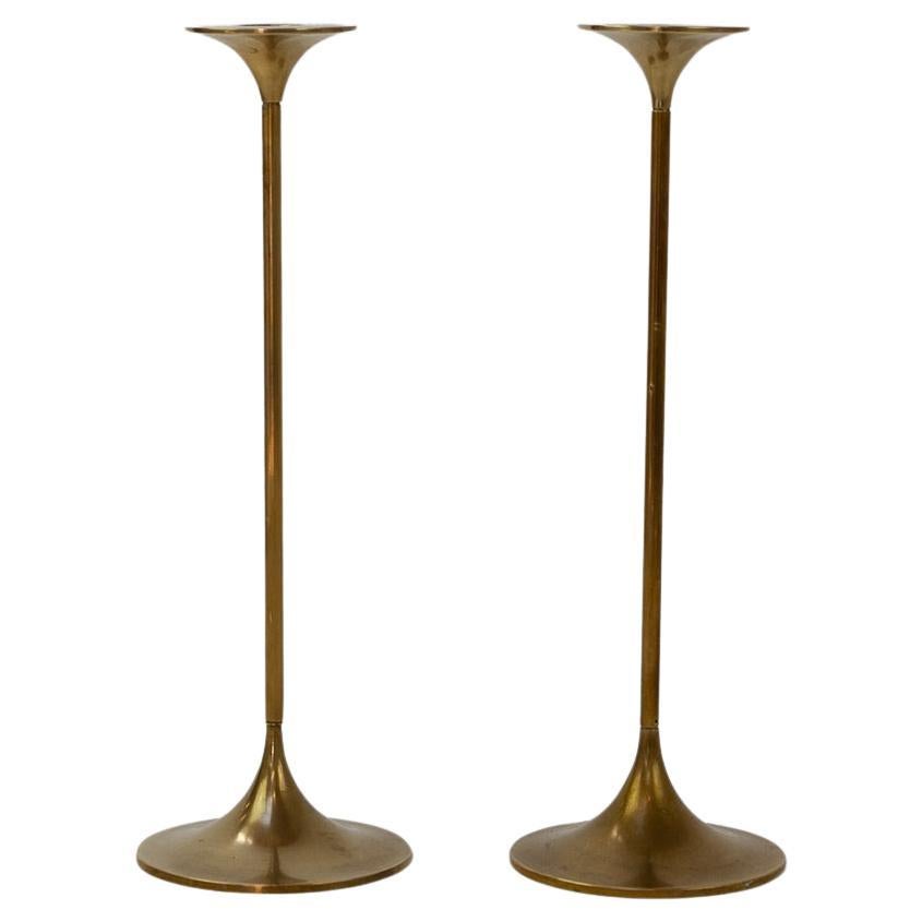Mid Century Modern Set of 3 Vintage Brass Cylindrical Candlesticks ...